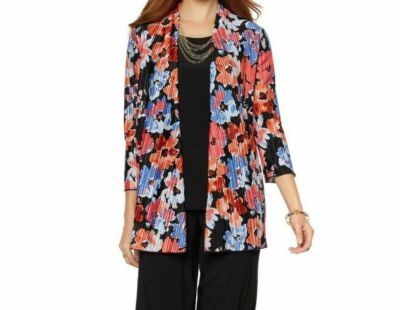 Slinky Brand Women's 3/4 SleevesPrinted Textured Jacket Cardigan X ...