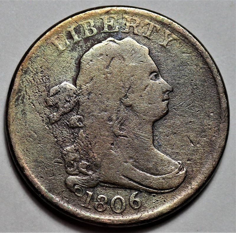 1806 Draped Bust Half Cent - Small 6/Stemless - Rotated Die - Scratches ...