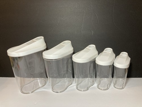 Store and Pour Storage Containers Clear Plastic White Spout Lids Set Of ...