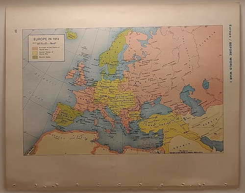 Vintage EUROPE IN 1914 Atlas Map from a 1967 Mid-Century Modern World ...
