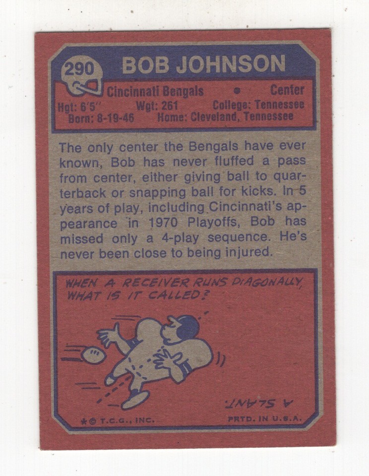 1973 TOPPS FOOTBALL BOB JOHNSON CINCINNATI BENGALS #290 | eBay