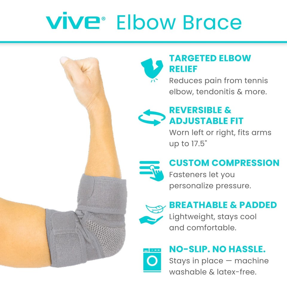 Vive Elbow Brace - Tennis Compression Sleeve - Wrap for Standard, Gray ...