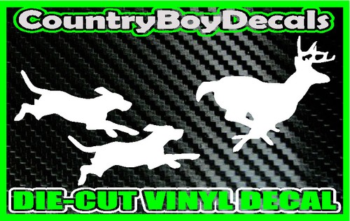 DOGS Chasing DEER * Vinyl Decal Sticker * Hunting Hounds BUCK Antlers ...