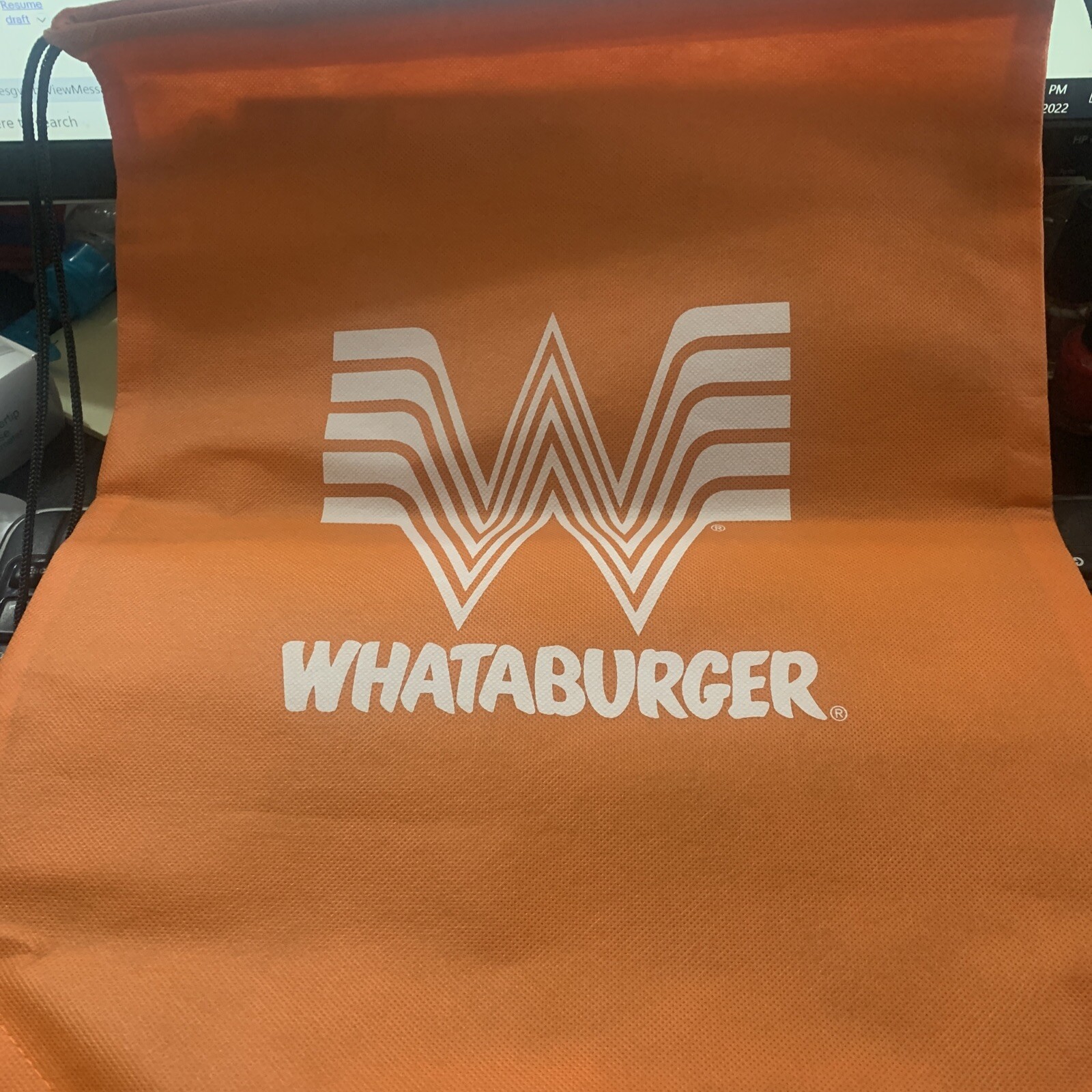 Whataburger Draw String Backpack Canvas Tote Bag new orange & white 17 ...