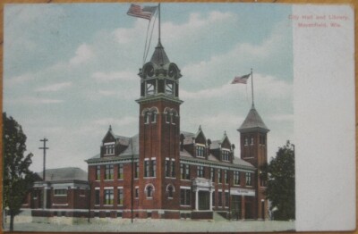 marshfield, WI 1910 Postcard: City Hall & Library - Wisconsin Wis | eBay