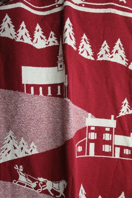 Village Sleigh Ride Tapestry Blanket Church Trees Sleigh Horse 48" x 56 ...