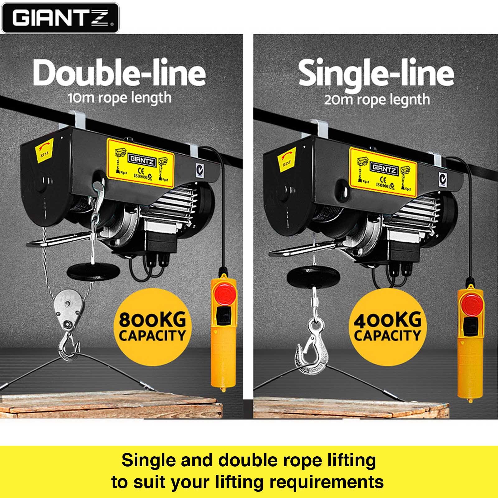 Electric Hoist Winch 800kg Gantry Crane Garage Ceiling Wire Rope Lift ...