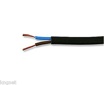 2 Core 6A Black Power Cable 0.75mm Electric Flexible Mains Flat Car ...
