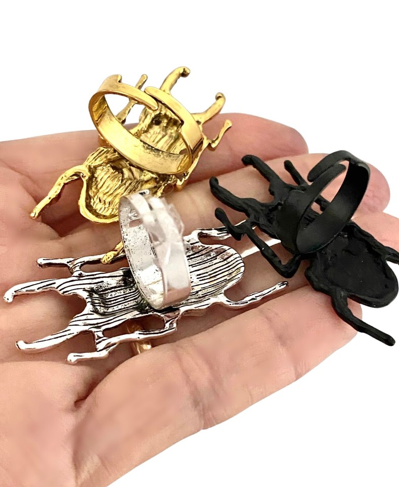 Scarab Adjustable Fun Statement Cocktail Ring Black, Bonze Gold & Silver Tone | eBay