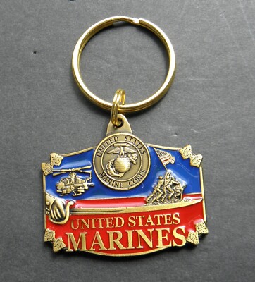 MARINE CORPS MARINES ENAMEL KEY RING KEY CHAIN KEYRING KEYCHAIN 1.75 ...