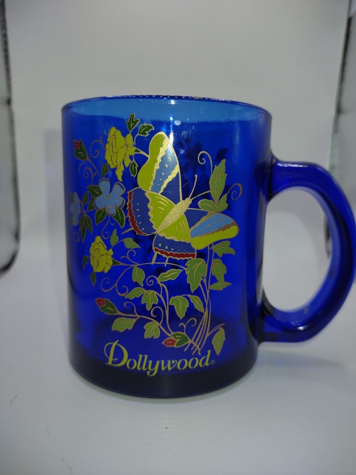 Vintage Cobalt Blue Butterfly Flower Dollywood Coffee Mug Tea Cup Dolly ...