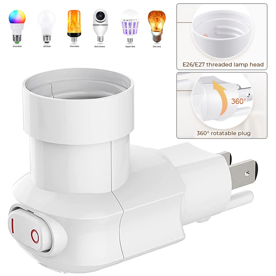 360° Plug in Light Socket Outlet to Light Bulb 3-Prong Outlet E27 ...
