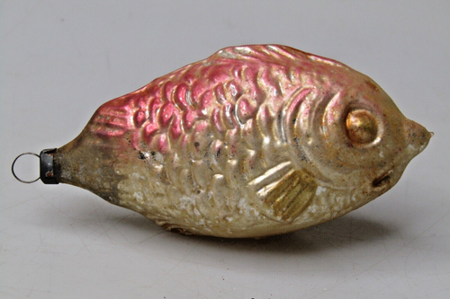 Antique Vintage Blown Glass Embossed Scale CARP FISH Christmas Ornament ...