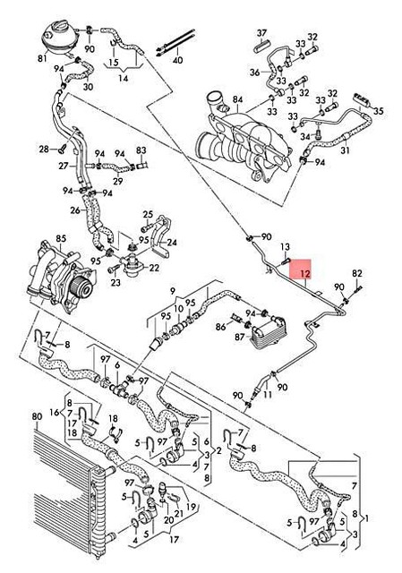 VW AUDI SKODA Seat Beetle Cabrio Bettle CC EOS Coolant Pipe 06J121075F ...