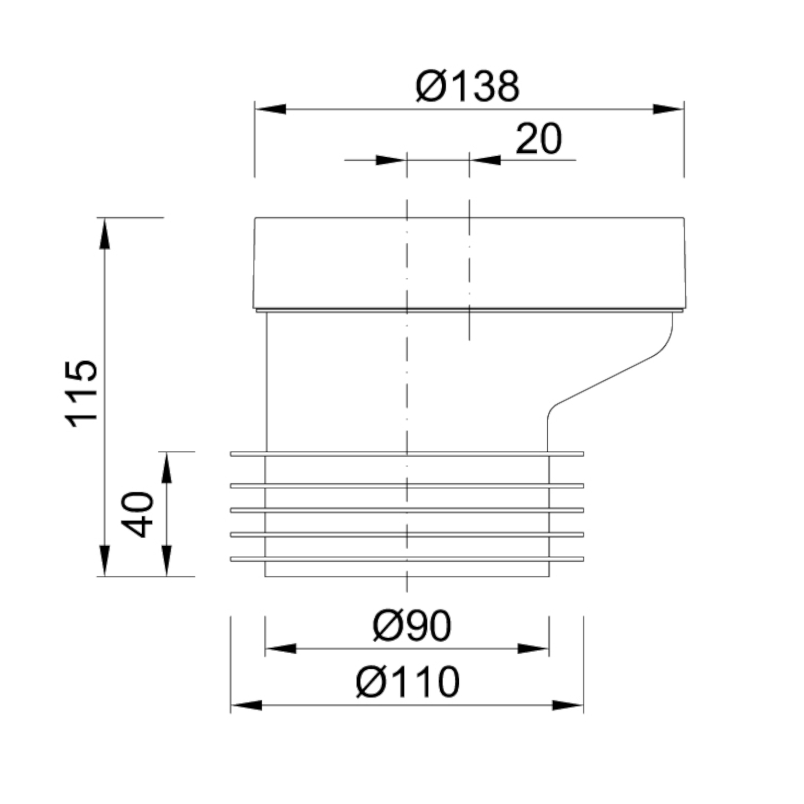 WC Anschlussstutzen Anschluss Toilette Rohr Stutzen Abfluss Gerade ...