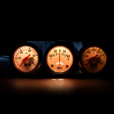 2in Chrome Panel Oil Pressure gauge Water Temp gauge Amp Meter Triple ...