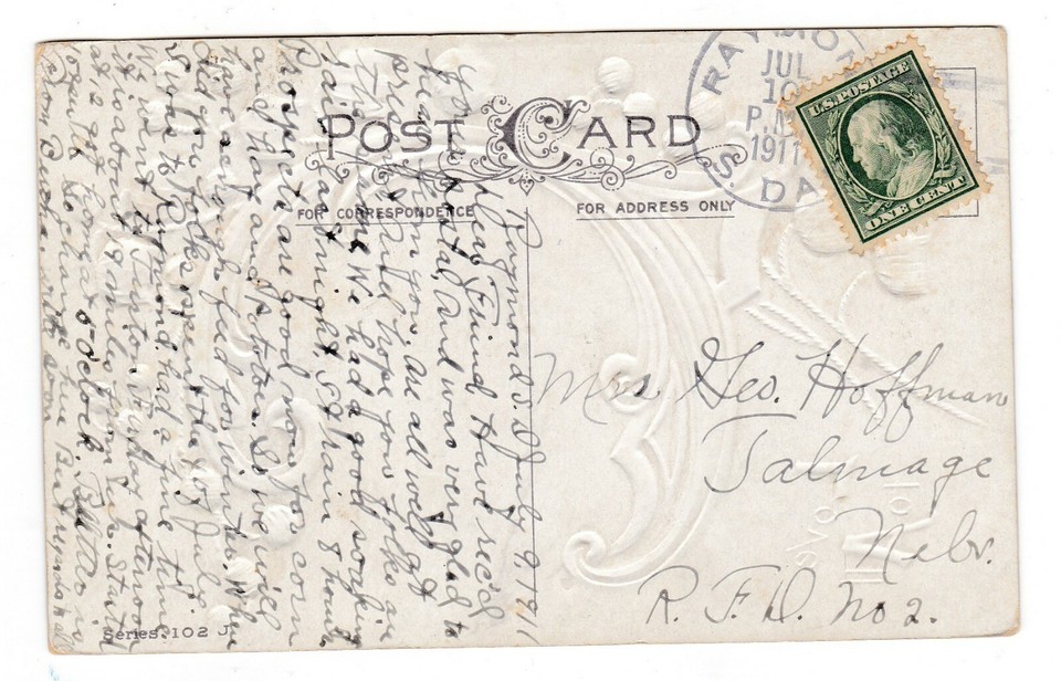 1911 RAYMOND SOUTH DAKOTA LOVE TO ALL GREETING OLD POSTCARD SD TALMAGE ...