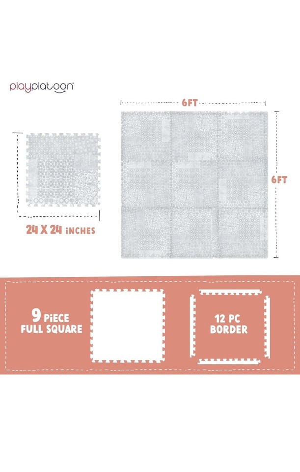 Play Platoon Non-Toxic Extra-Thick Children's Play Mat, 9 Tiles - 72 x 72 inch | eBay