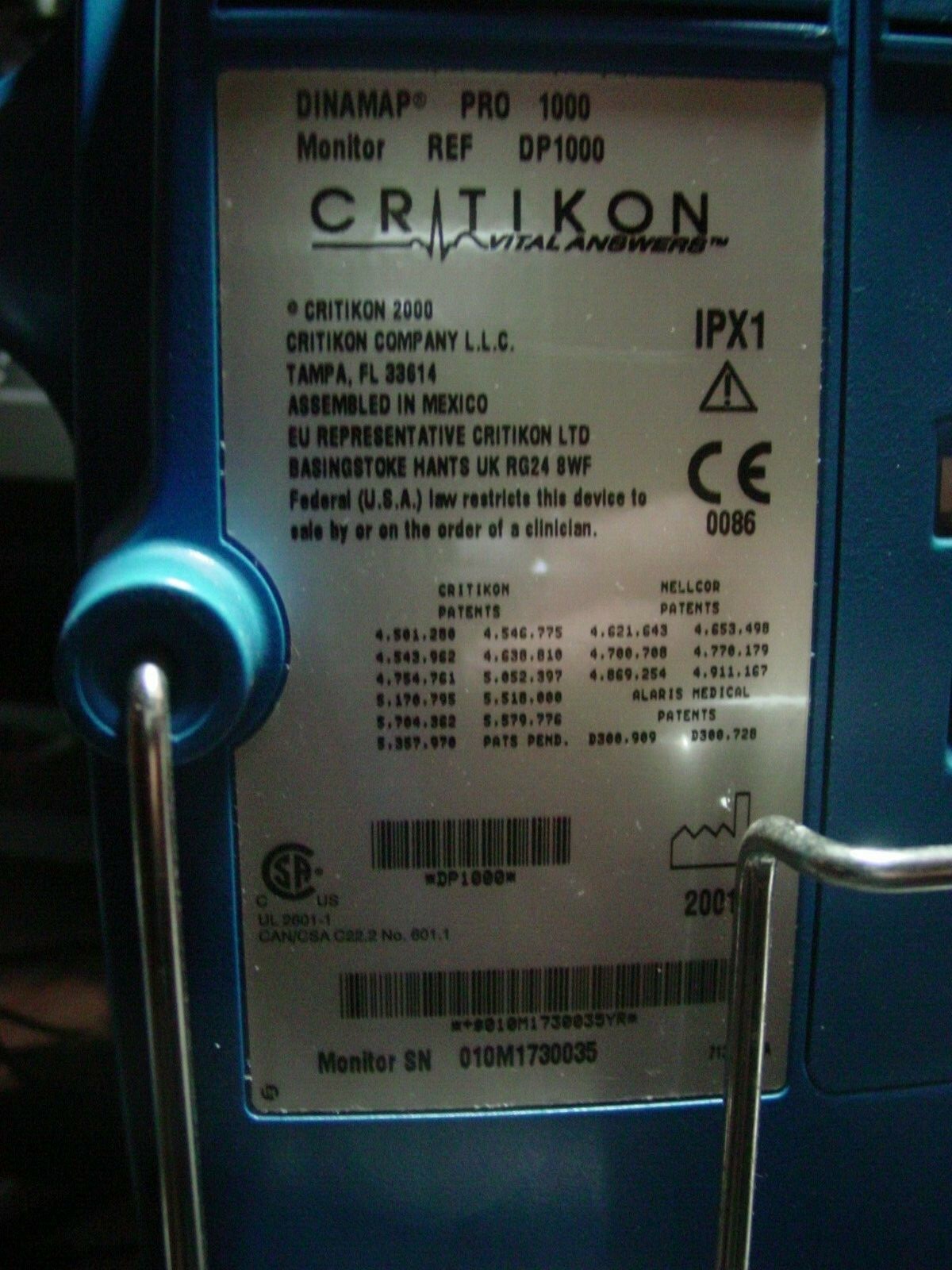GE Critikon Dinamap Pro 1000 Patient Monitor - Masimo Spo2, NIBP, ECG ...