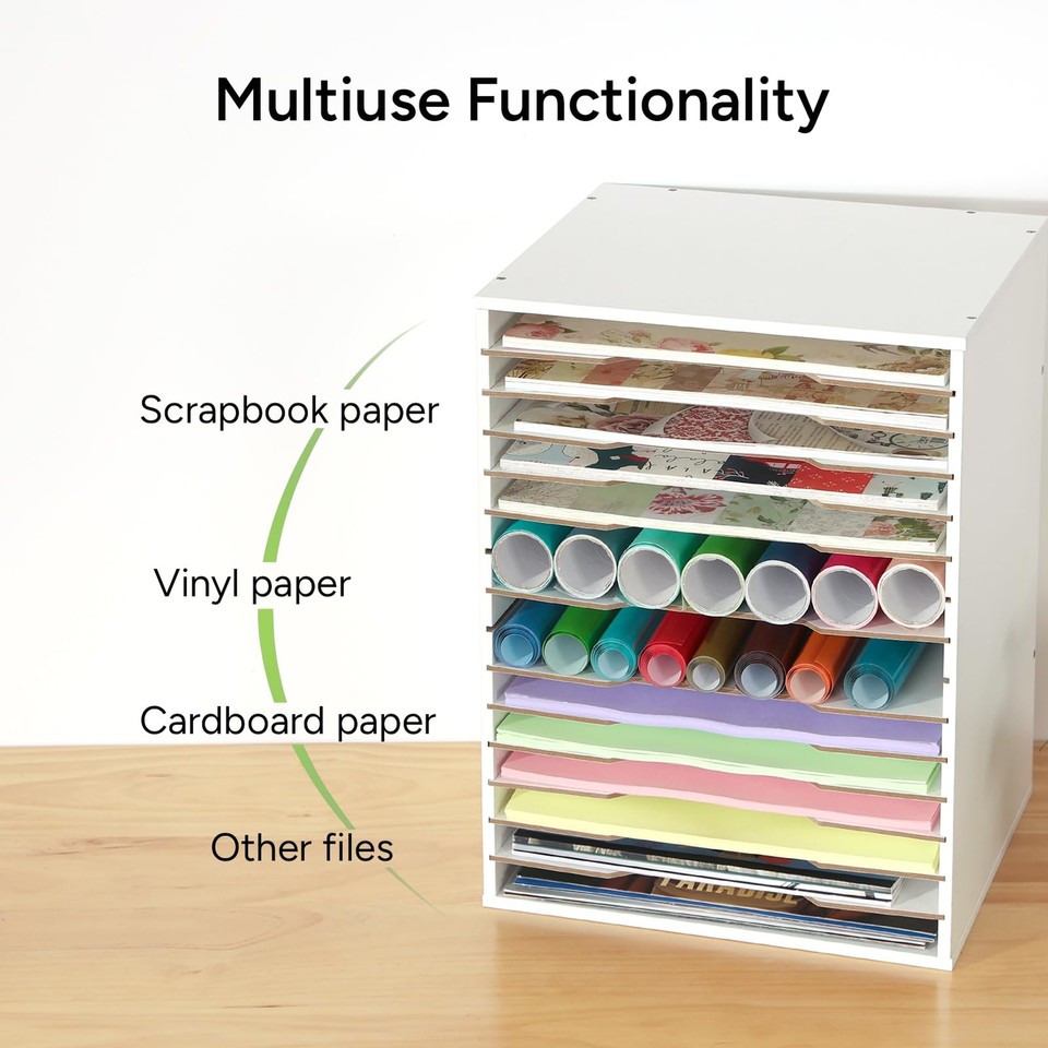 15 Slot Paper Organizer Storage, Wood Adjustable Shelves Paper Storage ...