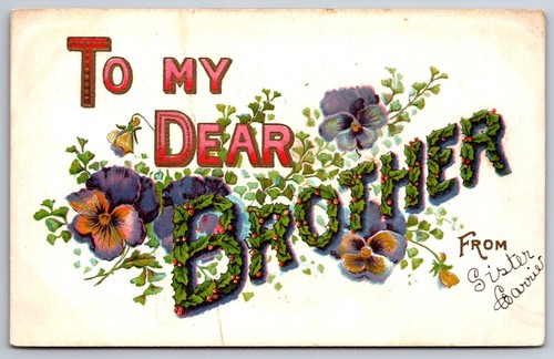 Greetings~Pansies Holly Letters To My Dear Brother~Vintage Postcard | eBay