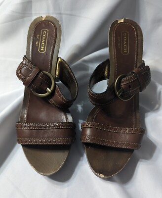 Coach Chrissy Brown Leather Platform Sandal High Heel Size 11M Wood ...