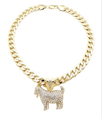 Hip Hop Full Iced Goat Pendant With 11mm 24" Cuban Chain Necklace Gold ...