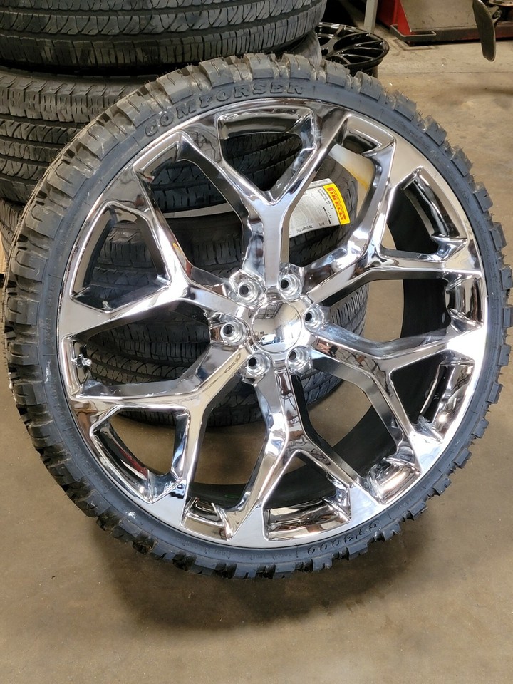 26 Wheels Chrome Snowflake Rims 35" MT Tires Fit Yukon Tahoe Silverado ...