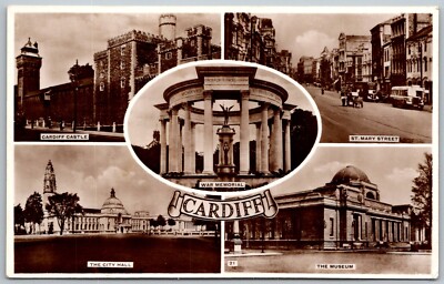 Cardiff Wales England Vintage RPPC Real Photo Postcard Multiview Castle ...