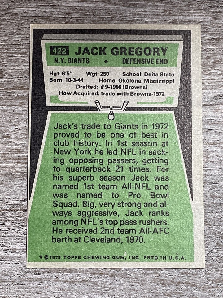 Jack Gregory 1975 Topps Giants #422 *C62* | eBay