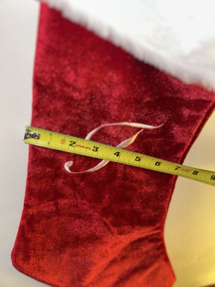 Red Christmas Stocking “J” Monogram 19” Plush Velvet Faux Fur Cuff ...