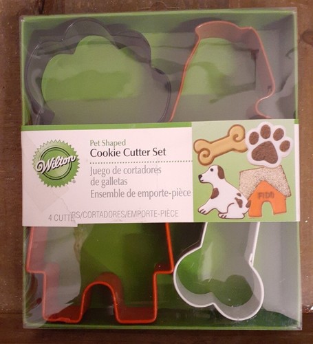 Wilton Pet Shaped Cookie Cutters Dog, Bone, Paw, Doghouse Metal Set of ...