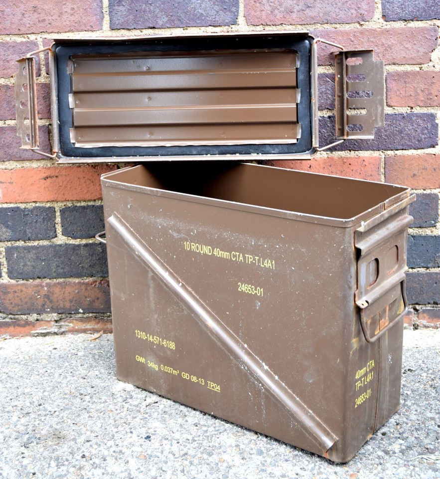 Used British Army Metal Storage Box 30MM Ammo Case Tin Large Tool Box ...