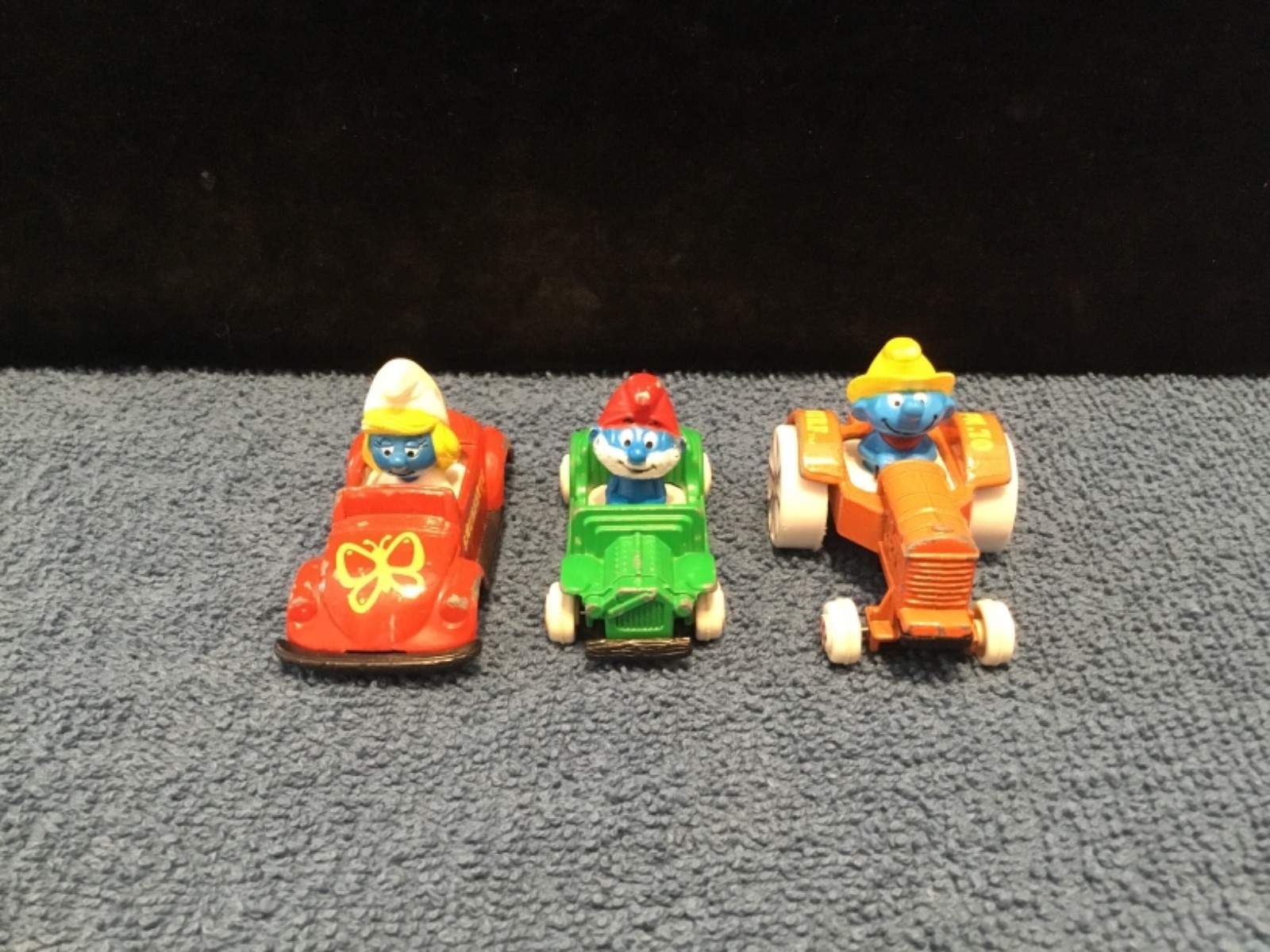 lot of 3 1982 Ertl Peyo SMURF die cast Cars #1 Smurfette #4 Papa #7 Ol ...