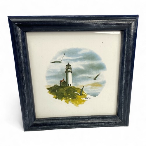 Denise Patchell Olson Small Lithograph Lighthouse Wood Framed Gulls 5 x ...