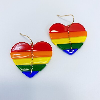 E0951 Rainbow Multi Colored Heart Love Shape Drop Dangle Earrings ...