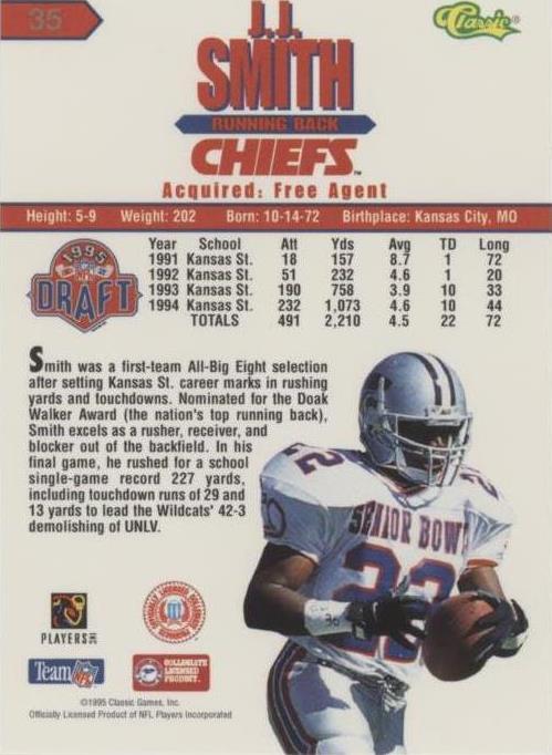 Las mejores ofertas en 1995 Classic NFL Draft J.J. Smith #35 | eBay