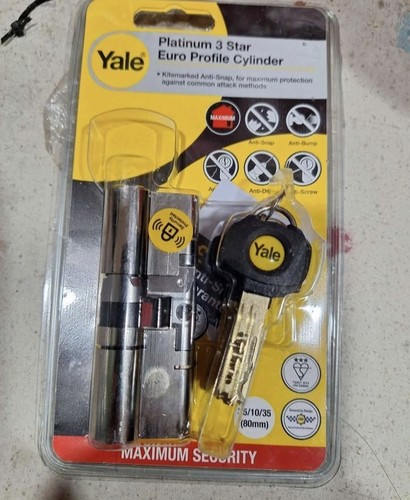 Yale Platinum Nickel-plated Brass Single Euro Cylinder lock new 3 keys ...