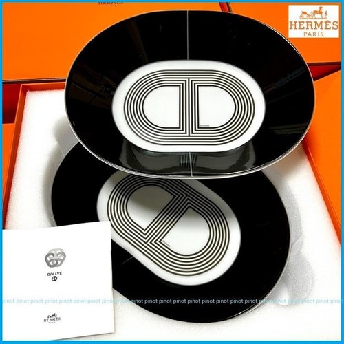 Hermès Rally 24 Oval Plates Set of 2 Black 22cm - Rare Discontinued | eBay