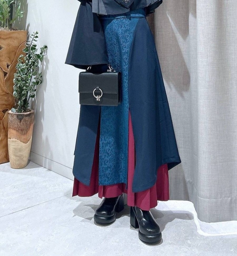 Ado x HARE Pleated Layered Lace Maxi Skirt Free size Navy Blue Rose ...