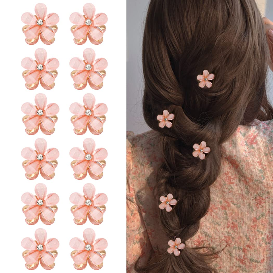 12Pcs Pink Hair Clip Small Claw Clips for Women Mini Flower Girl for ...