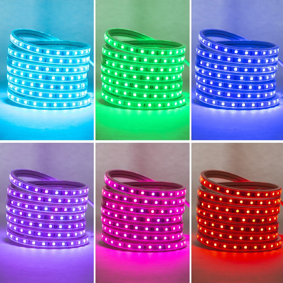 RGB LED Strip Lights 220V 240V 5050 SMD Rope Tape Waterproof IP67 UK ...