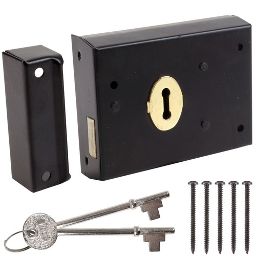DOUBLE HANDED BLACK RIM DEAD LOCK & 2 Keys 100mm x 75mm Door Deadlock ...