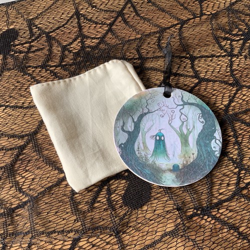 Decoupage Wooden Hanging Halloween Decoration 9.5cm Double Sided Ghost ...