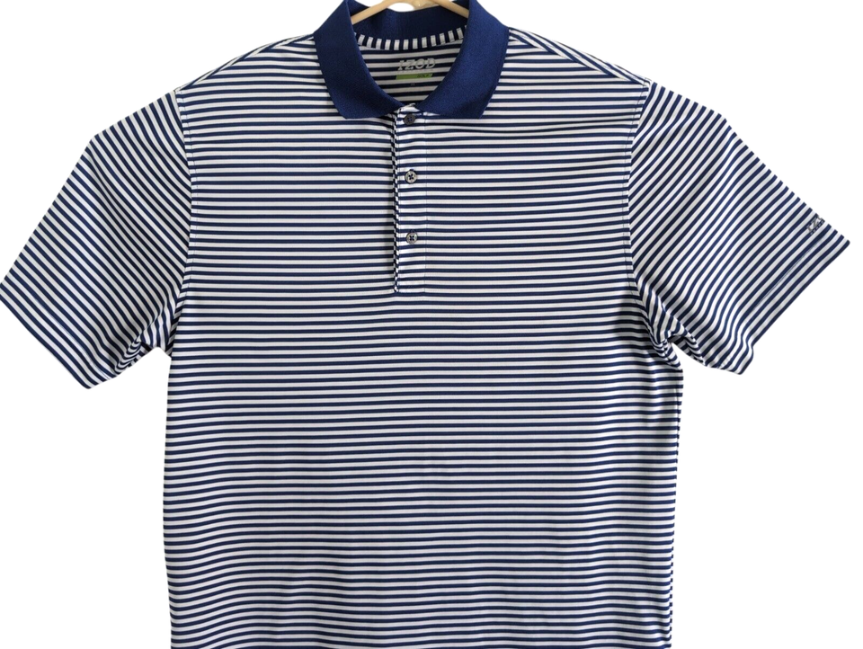 Izod Men's MEDIUM Perform X Golf Shirt Blue White EUC | eBay