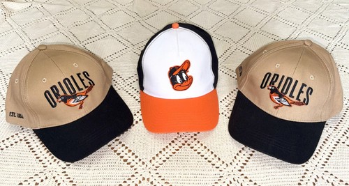 3 NEW-NOS Baltimore Orioles Baseball Caps 2-Tan-Blk 2024 SGA & 1-Dugout ...
