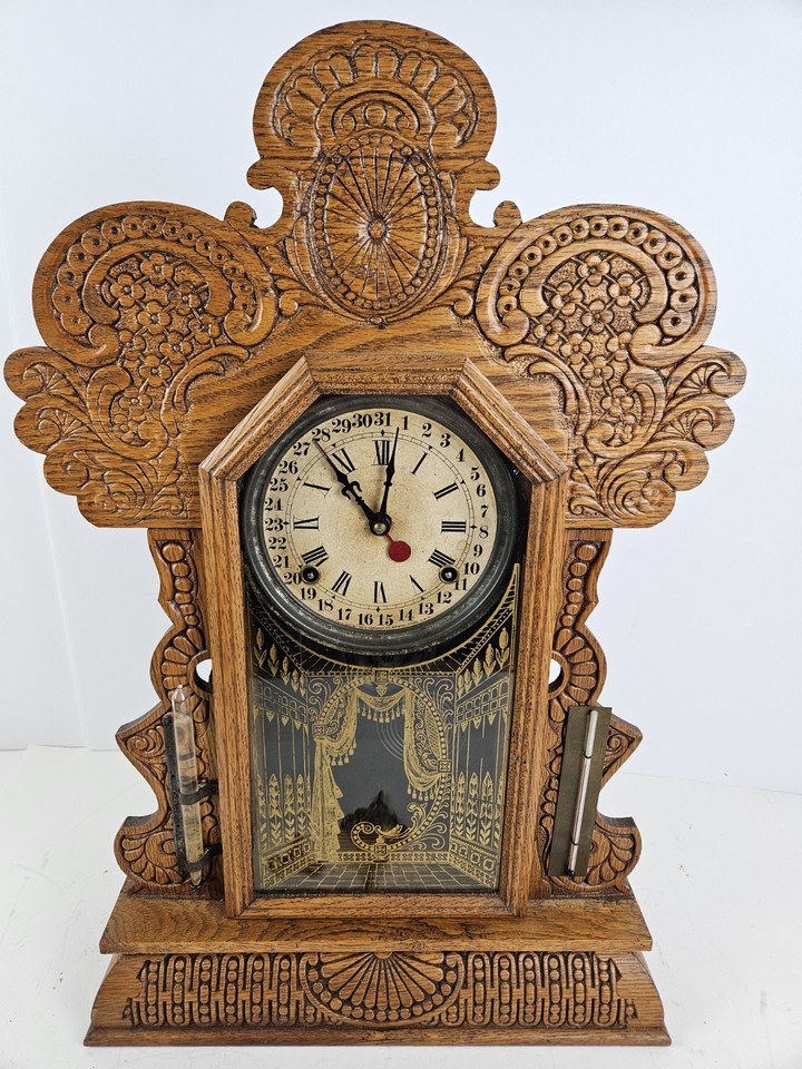 1870 INGRAHAM Victorian Gingerbread Calendar Clock with Thermometer ...