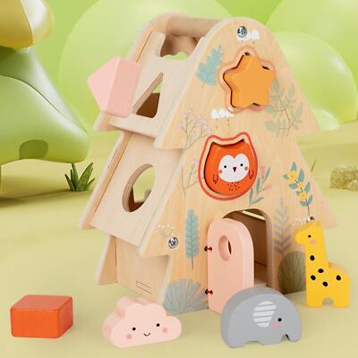 Wooden Shape Sorter House Activity Center Matching Toy for Kids Boys ...