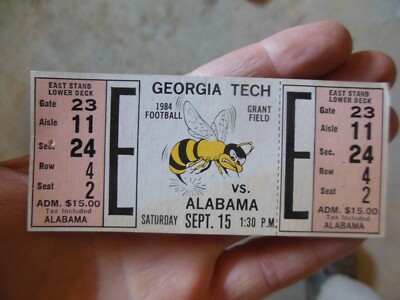Vintage 1984 Alabama vs. Georgia Tech Football Ticket Rare Full Untorn ...