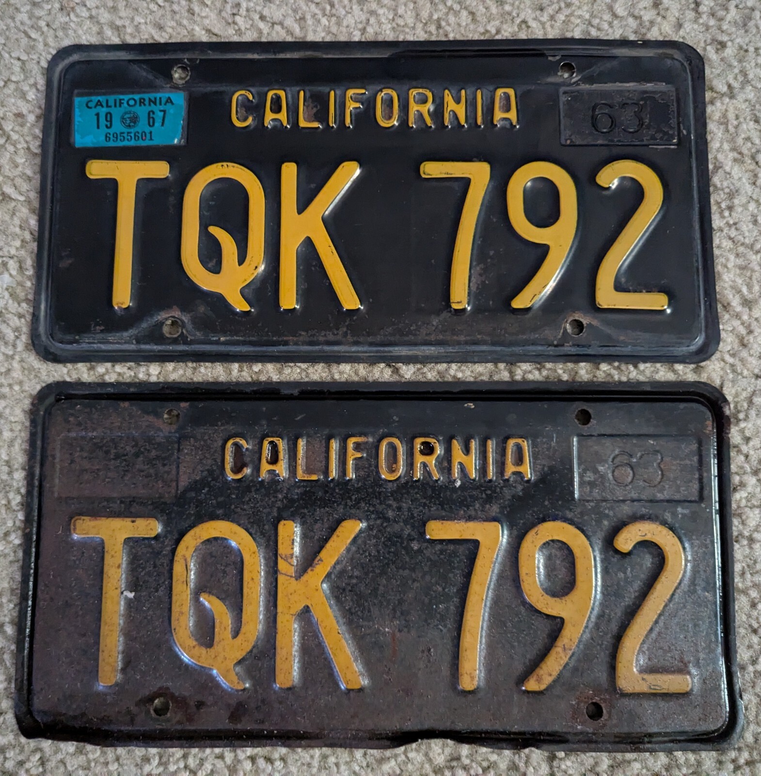 1963-69 California License Plates, 1967 Validation Sticker, DMV Clear ...